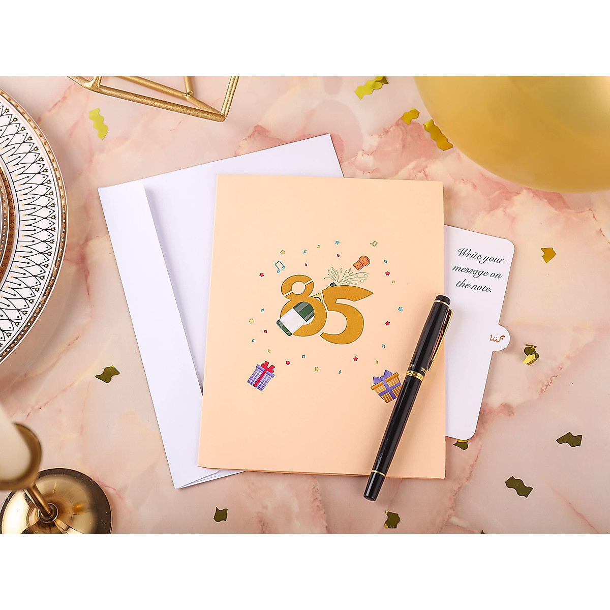Liif Happy 85th Birthday Pop Up Card, 85 Birthday Card For Women, Men, Mom, Dad - Balloon, Celebration - With Message Note & Envelop - Size 8 x 6 Inch
