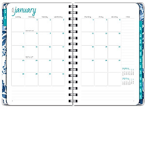 Global Printed Products HARDCOVER 2024 Planner: (November 2023 Through December 2024) 5.5"x8" Daily Weekly Monthly Planner Yearly Agenda Bookmark, Pocket Folder & Sticky Note Set (Blue Bloom)