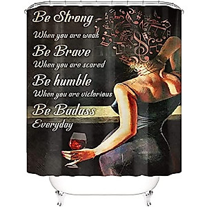 Byitre 4PCS Shower Curtain Set with Rugs,Toilet Lid Cover and U-Shaped Mat,African American Shower Curtains for Bathroom Waterproof Polyester Black Women Bathroom Sets, 71''x71'' (QY005Redwine woman)