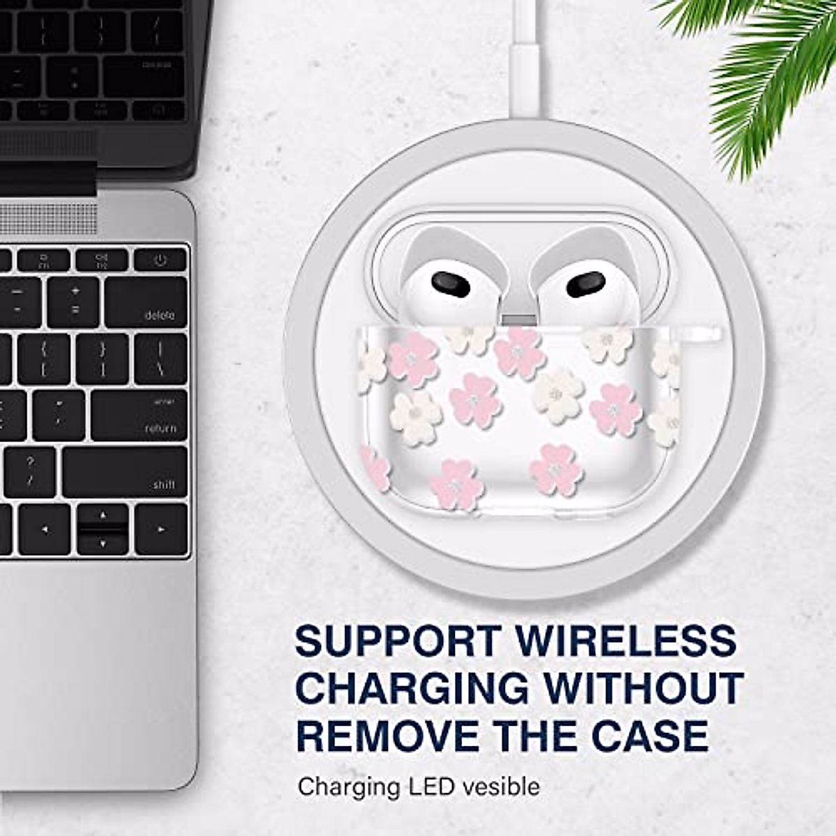 Valkit Airpods 3 Case 2021 Flowers Cute Airpods 3rd Generation Case Cover Clear Soft TPU Flexible Apple Airpods 3 Charging Case with Keychain for Women Girls (Sunflower)