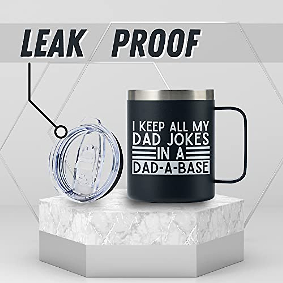 Onebttl Dad Gifts Dad Joke Coffee Mug Stainless Steel, Dad A Base, Father Presents from Daughter Son for Father's Day Birthday Christmas, Travel Mug with Lid, 12oz/350ml - Dad Jokes