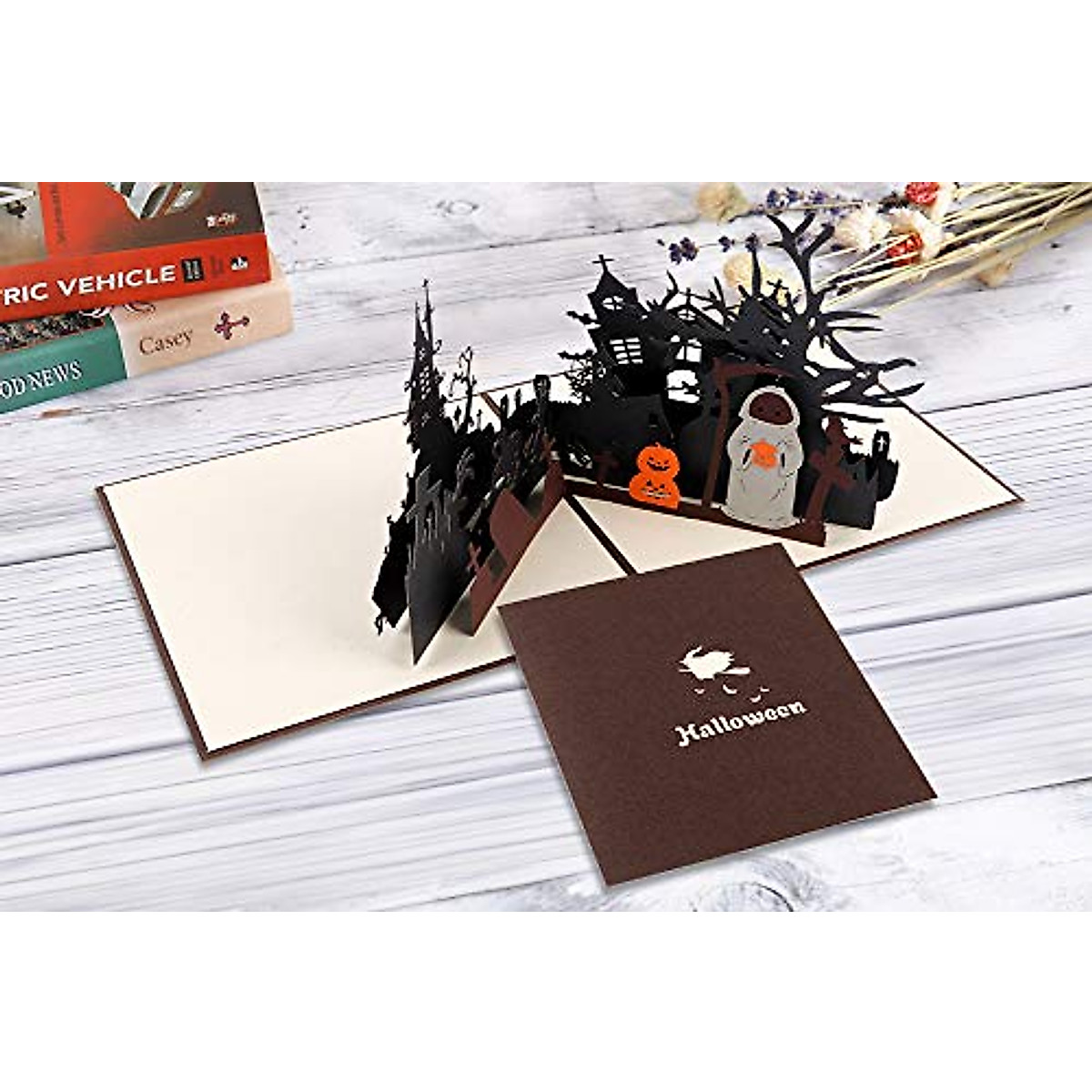 SICOHOME Halloween Greeting Card,6"x 6" 3D Halloween Castle Pop Up Greeting Card with Envelope for Kids