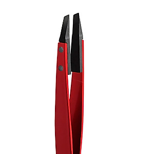 Rubis Classic Techno Stainless Steel Tweezers for Precise Eyebrows and Hair Removal Slanted Polymer Tips, 1KS106, Red,Rubis Switzerland Swiss Made World Renowned Precision