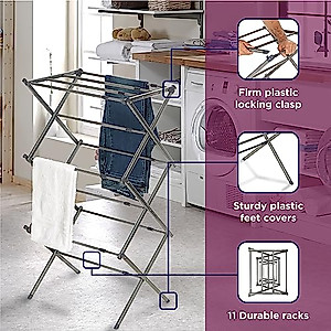 BLACK + DECKER 3 Tier Expandable Collapsing Foldable Laundry Rack for Air Drying Clothing, Space Saving Heavy Duty Lightweight Metal Drying Rack(Silver)