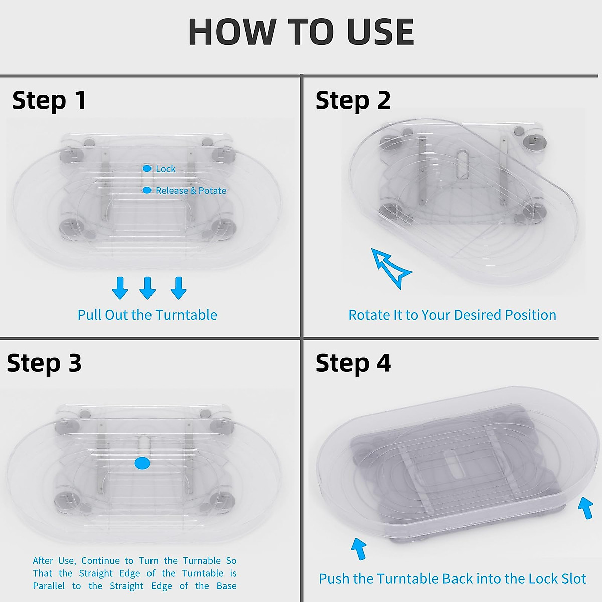Lazy Susan for Refrigerator, Growfessor Refrigerator Lazy Susan with Unique Anti-Slip Design – Rectangular, Easy Glide with 4 Strong Suction Cups, 15.75" X 11" – Premium Refrigerator Storage Solution