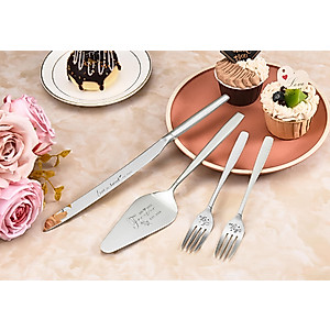 Parihy Wedding Cake Cutting Set, Sliver Wedding Cake Knife and Server Set 2024 with Forks, Mr and Mrs Cake Cutting Set for Wedding, Engagements Anniversaries (Silver)