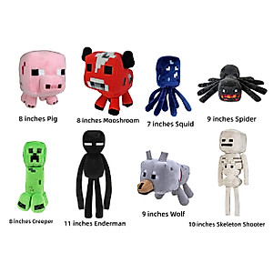 Song Voice 8-Pack-Game Plush (2024 New Suit) Creeper Plush, Enderman Plush, Baby Wolf, Baby Pig, Spider, Baby Mooshroom, Skeleton Shooter, Squid Stuffed Animals Toys，Great Gift for Children and Fans.