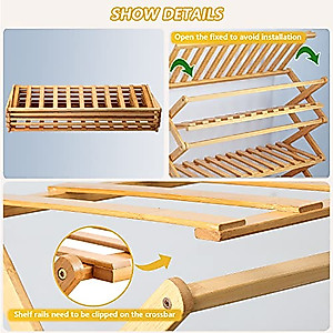 SAISN 5 Tier Wooden Shoe Rack Bamboo Shoes Storage Shelf Stackable Shoe Organizer Racks Multifunctional Free Standing Shoe Shelf Free Installation Foldable Shoe Stand for Entryway Hallway (Natural)