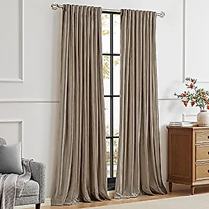 PRIMROSE Blackout Taupe Velvet Curtains 108 inch Long for Living Room,Set of 2 Panels Liner Rod Pocket Back Tab Thermal Window Curtains Drapes Room Darkening Heavy Decorative Curtains for Bedroom