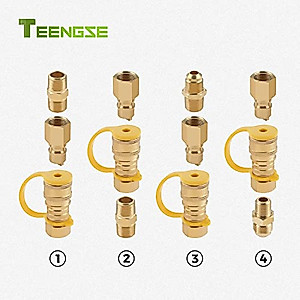 TEENGSE 3/8inch Natural Gas Quick Connect Fittings, Propane Gas Grill Quick Connector Adapter kit, LP Gas Propane Hose Quick Disconnect Set, Brass Tube Fitting for Gas Grill, Patio Heater