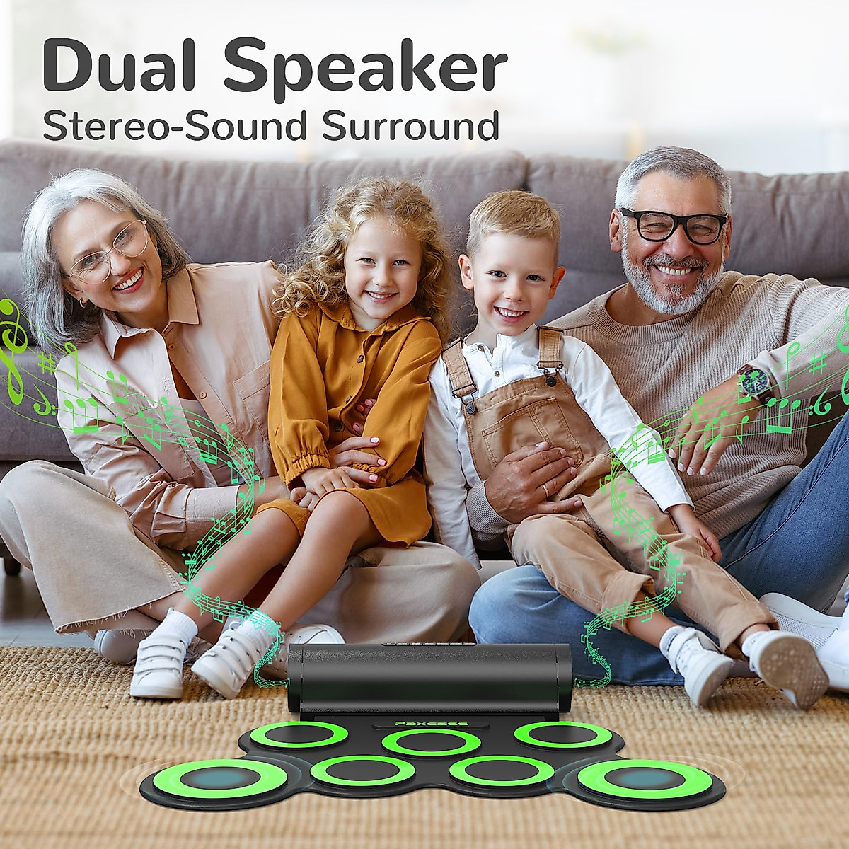 PAXCESS Electronic Drum Set, Roll Up Drum Practice Pad Midi Drum Kit with Headphone Jack Built-in Speaker Drum Pedals Drum Sticks 10 Hours Playtime,Great Holiday Birthday Gift for Kids