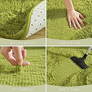 Chicrug Fluffy Round Area Rugs for Girls Bedroom, 4x4 Feet Shaggy Circle Area Rug for Living Room, Soft Fuzzy Carpets for Princess Room, Cute Rug Kids Circular Playmats for Baby Nursery Home, Green