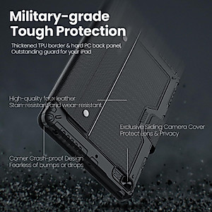 Nillkin iPad 9th Generation (10.2", 2021) Case with Detachable Keyboard, Magic Trackpad, Portrait/Landscape Modes, Rugged Keyboard Case with Camera Cover for iPad 8th/7th Gen, Black