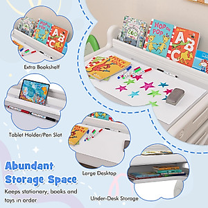 HONEY JOY Kids Table and Chair Set, Plastic Children Activity Table and Chair w/Graffiti Desktop, Storage, Markers & Eraser, Toddler Table and Chair Set for Daycare Playroom Classroom (Gray)