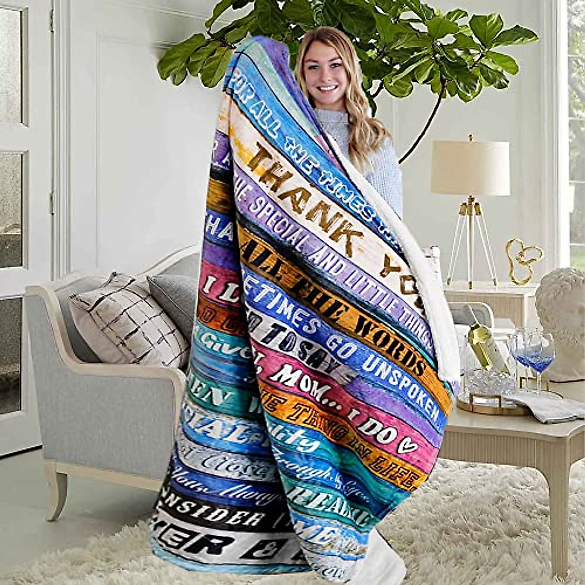 Gifts for Mom from Son or Daughter for Birthday, Christmas, Mom Throw Blanket 50"x60", Snuggly Soft Unique Lamb Plush Mother Blanket Filled with Words to Say Love You Mom Gifts for Women