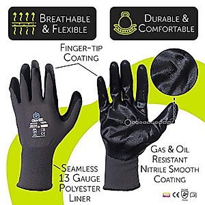 GlovBE 12 Pairs Mechanic Work Gloves, Oil & Gas Resistant Nitrile Coating, Grey (Large)