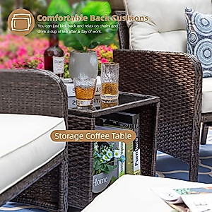 Shintenchi 5 Pieces Outdoor Wicker Patio Furniture Set,All Weather PE Wicker Rattan Patio Conversation Set with Cushioned Patio Lounge Chairs, Ottoman Underneath Set, Table for Lawn, Pool, Balcony