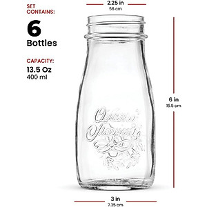 Bormioli Rocco Quattro Stagioni, Set Of 6, Glass Canning Mason Jars And Drinking Bottles, 13.5 Oz. With Gold Metal Airtight Lids, Made In Italy.