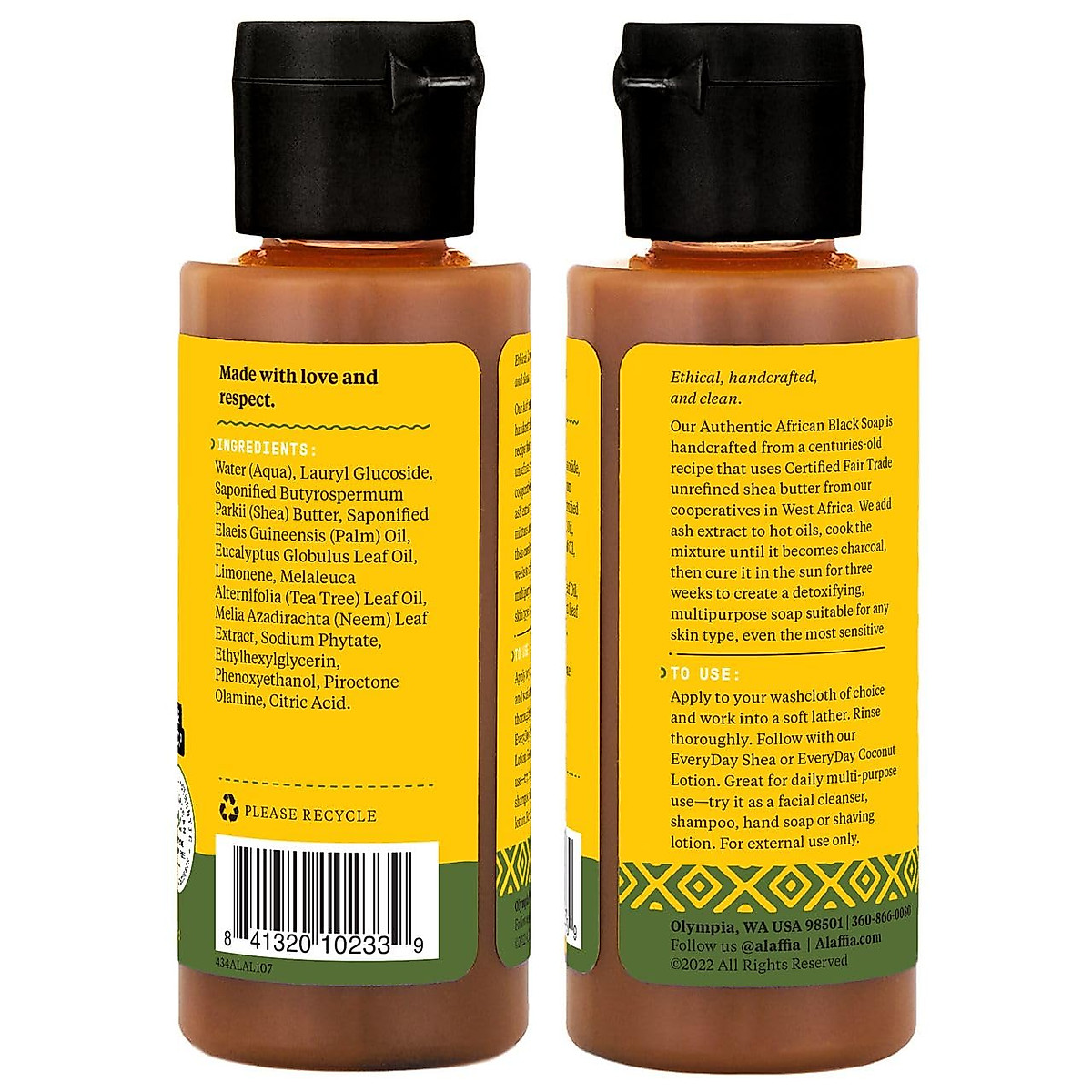 Alaffia Authentic African Black Soap Variety 2-Pack – All-In-One Liquid Soap, Travel-Size Eucalyptus Tea Tree + Full-Size Unscented Body Wash, Face Wash, Shampoo, Shaving Soap