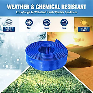 1.25" Dia x 50 ft Discharge and Backwash Hose for Swimming Pools, Heavy Duty Reinforced Lay Flat Discharge Hose for Water Transfer Applications