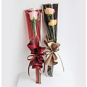 Rikyo 200 Counts 4 Colors Single Rose Packaging Bags,Gold Edge Single Rose Sleeve,Waterproof Flower Bouquet Sleeve Bag for Mother's day Valentines Day Wedding Birthday Gift