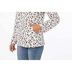 P&A Fashion Women's Long Sleeve Leopard Print Sweatshirt V Neck Quarter Zip Fleece Pullover Tops (XX-Large, White 1)