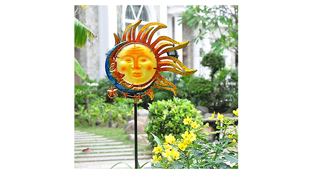 Sun Garden Stake Decor - Solar Metal & Glass Yard Art | Wotieuns