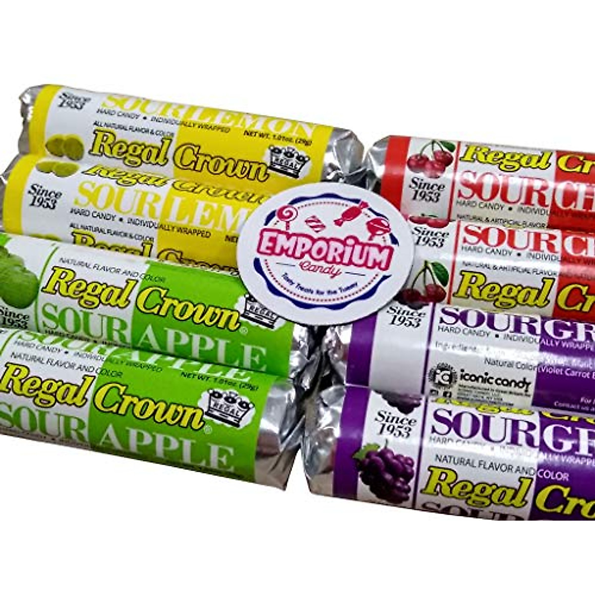 Regal Crown Candy Rolls Assortment - Sour Cherry Lemon Apple Grape 2 Rolls of Each Flavor