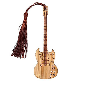 Natural Bamboo Bookmarks with Tassels,Retro Guitar Bass Bookmark Chinese Style Bamboo Bookmark Bass Book Folder Book Clip(C)