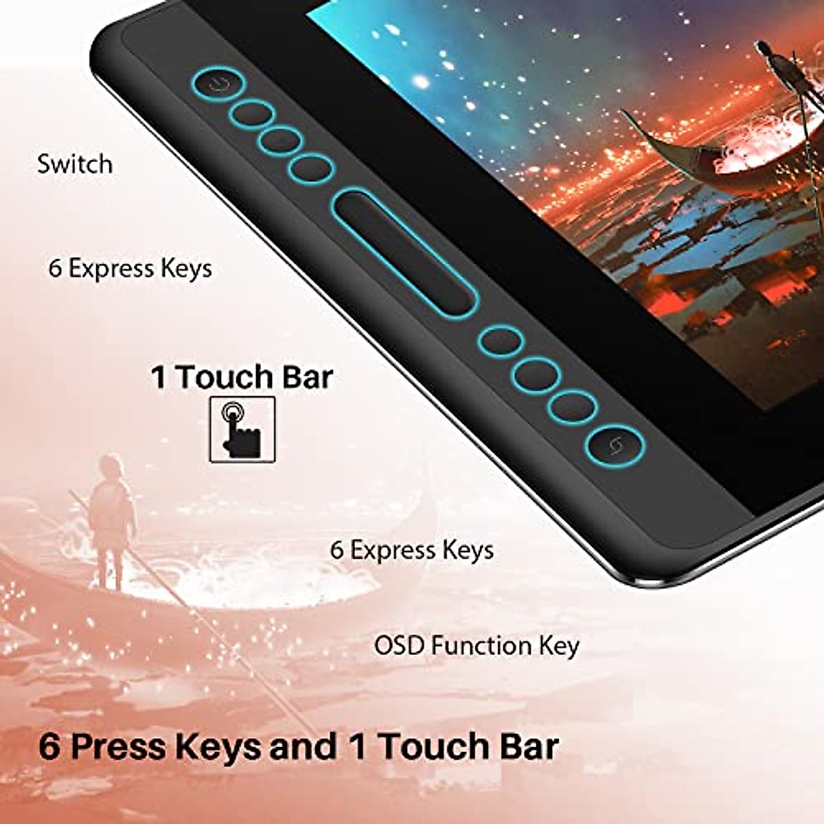 HUION KAMVAS Pro 16 Graphics Drawing Tablet with Screen Full-Laminated Tilt Battery-Free Stylus Touch Bar Adjustable Stand, Compatible with Windows, Mac and Linux, 15.6inch Pen Display Black