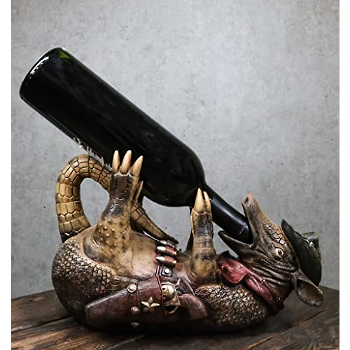 Ebros Gift Coiled Tipsy Drunk and Wild Armored Cowboy Sheriff Armadillo Booze Guzzler 12" Long Wine Bottle Holder Storage Caddy Figurine for Party Hosting Kitchen and Home Decor Statue