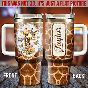 WAZONE Personalized Giraffe Lover Tumbler 40oz with Handle and Straw Custom Name Stainless Steel Insulated Travel Coffee Cup With Lid Cute Animal Lover Gifts For Women Girl on Birthday Christmas