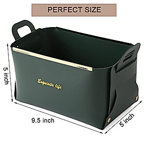 XINSHUN Foldable Storage Basket Bin, Faux Leather Organizer Container Box with Handles,Small Leather Foldable Tissue Box for Desktop or Table Entryway Table Key, Wallet, Watch, Coin Change