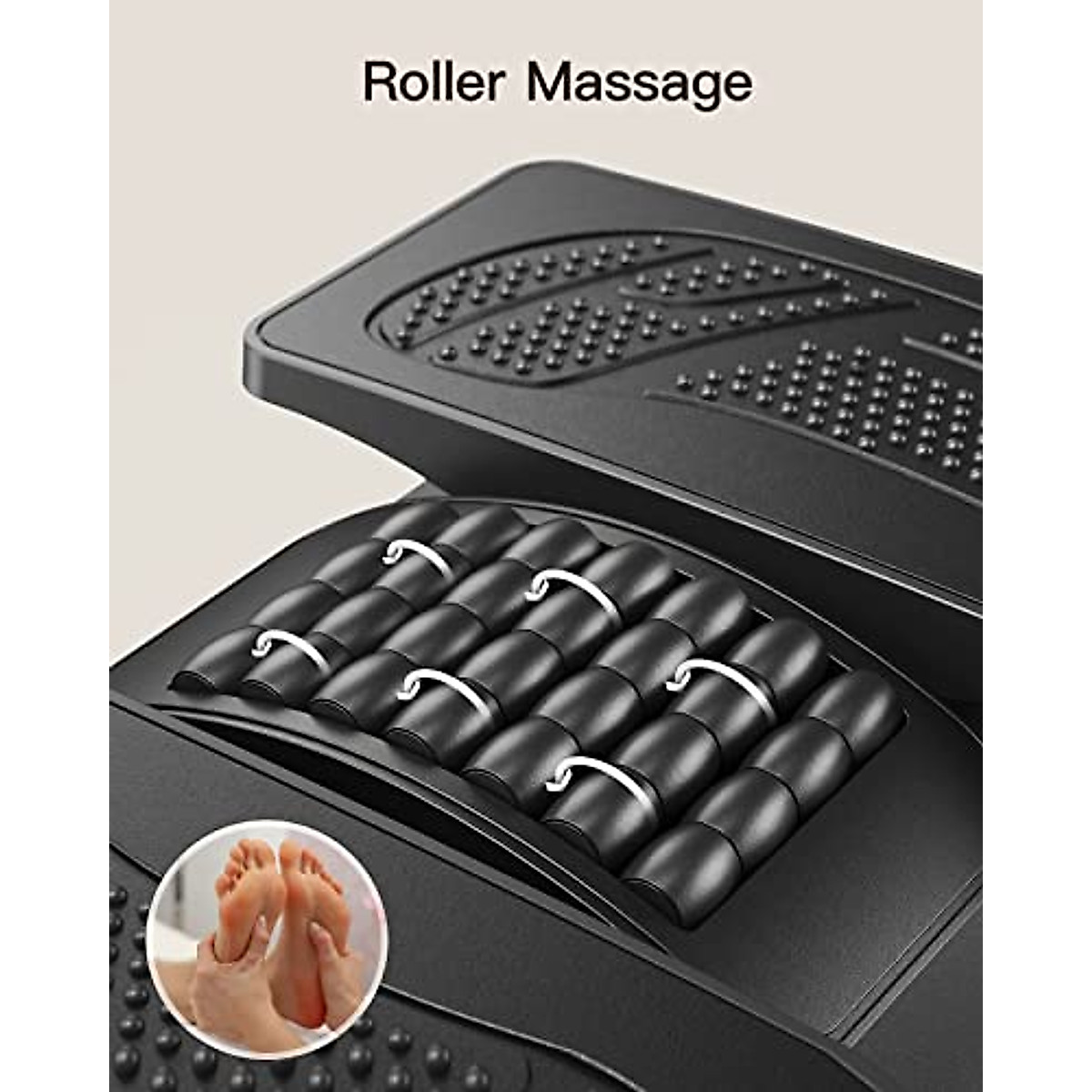 HUANUO Foot Rest Under Desk, Adjustable Ergonomic Footrest for Under Desk at Work or Gaming with Massage Texture and Roller, 20 Degree Tilt Angle Adjustment, Foot Stool for Office, Home