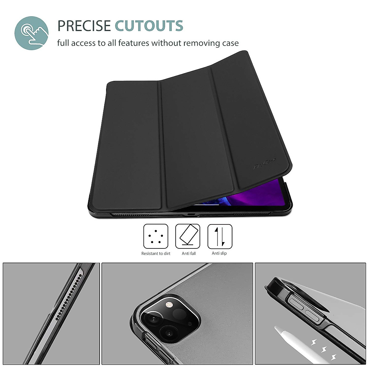 ProCase Smart Case for iPad Pro 12.9 2022/2021/2020/2018, Slim Stand Hard Back Shell Smart Cover for iPad Pro 12.9" 6th Gen/5th Gen/4th Gen/3rd Gen -Black