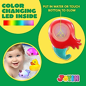 JOYIN 12Pcs Light Up Bath Toys, Toddler Flashing Colourful LED Bathtub Mermaid Toy, Baby Bathtime Floating Rubber Shower Toy for Infant Baby Kids Boy Girl Birthday Valentines Gift Swimming Pool Party