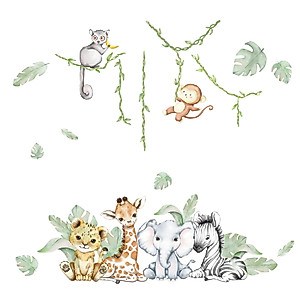 59.05x53.14 Inch Woodland Animals Wall Decals Wall Tree Decals Forest Animal Wall Decal Elephant Zebra Monkey Giraffe Nursery Decor for Home Baby Room Decorations Boys Girls Bedroom Art
