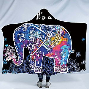 Sleepwish Purple Elephant Blanket Sherpa Lined Fleece Blanket Bohemian Hooded Blankets for Adults (60"x80")