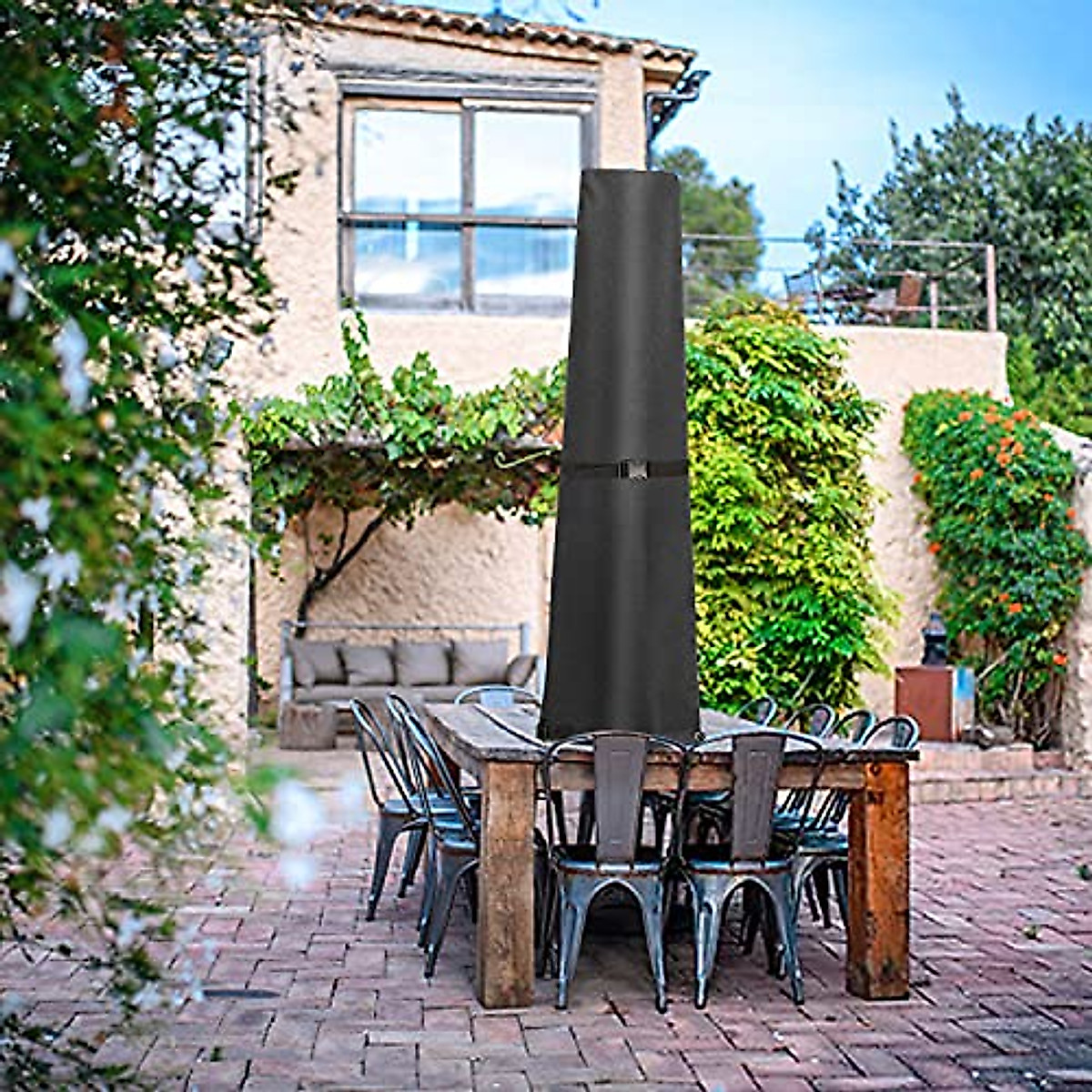 GARDRIT Patio Umbrella Cover, Waterproof 600D Oxford Fabric Umbrella Covers with Smooth Long Zipper and Telescopic Rod, Fits Outdoor Market Umbrellas 7ft to 11ft, Black