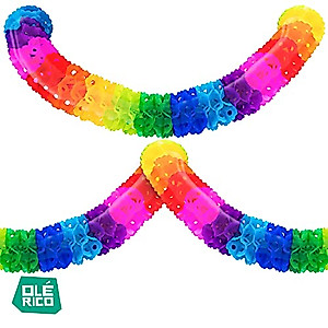 Rainbow Garland 5 Pack - Ideal for Rainbow Party Decorations, Fiesta Party Decorations, Mexican Party Decorations, Party Streamers Supply - 10 Feet Long Each | 9 Inch Diameter by OLÉ RICO
