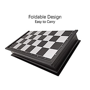 12.5" Magnetic Chess Set with Folding Chess Board Outdoor Travel Portable Chess Set for Adults and Kids, Black & White Color