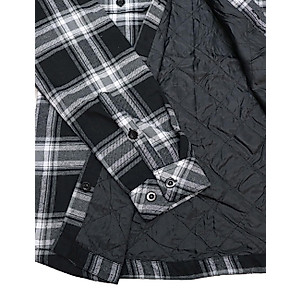 URBANJ Men's Long Sleeve Heavy Weight Quilted Lined Plaid Flannel Shirt Jacket (XL, P2212 Black)