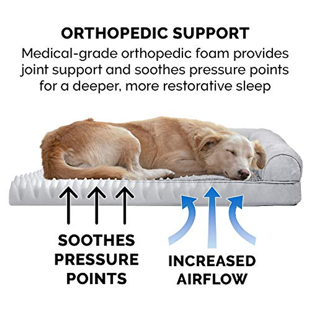 Furhaven Large Orthopedic Dog Bed Plush & Suede Sofa-Style w/ Removable Washable Cover - Gray, Large