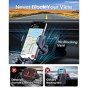 YRU Phone Mount for Car Vent [Upgraded Steel Clip], Sturdy Adjustable Shockproof Car Phone Holder, Handsfree Cell Phone Stand Cradle for iPhone 14 13 Pro Max, Samsung Universal Cellphone, Pickup Truck