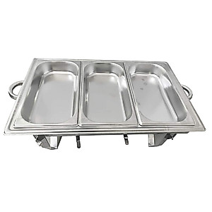 BANLICALI 3 * 3L Folding Stove, Baking Tray Container with Heater and Cover, Catering Buffet Baking Tray Stainless Steel Heating Container for Catering Party Wedding Banquets Silver