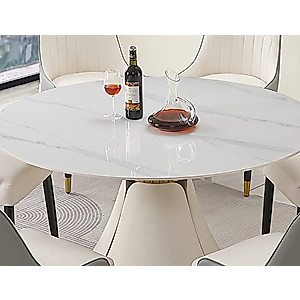 Leavader Modern Marble Round Dining Table - 53" Engineered Stone Dining Table with Round Marble Tabletop and Petal-Shaped Base, Marble White Round Dining Table for Home Kitchen