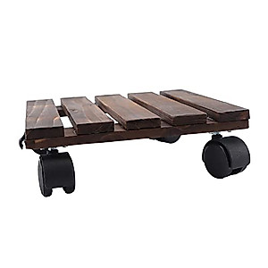 Baoblaze Wooden Plant Pot Caddy Square Garden Plant Pot Trolley Roller Pallet 360 Degree Movable, 35x35cm