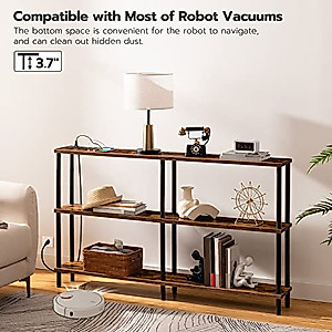 HOOBRO 3-Tier Narrow Console Table with Charging Station, Entryway Table with 2 Power Outlets and 2 USB Ports, Skinny Sofa Hallway Table, for Living Room, Rustic Brown and Black BF143UXG01