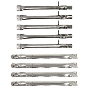 4 BBQ Gas Grill Tube Burner & 5 Heat Shield Plate Tent Replacement Parts for Brinkmann 810-9419 - Compatible Barbeque Stainless Steel Pipe Burners & Flame Tamer, Guard, Deflector, Flavorizer Bar