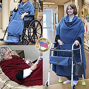 The Smart Blanket - 6 in 1 - Throw Blanket, Pillow, Detachable Foot Warmer, Privacy Hood, Secure Pouch Pocket, Wearable Blanket - Made in USA - Size: L / XL - Color: Navy